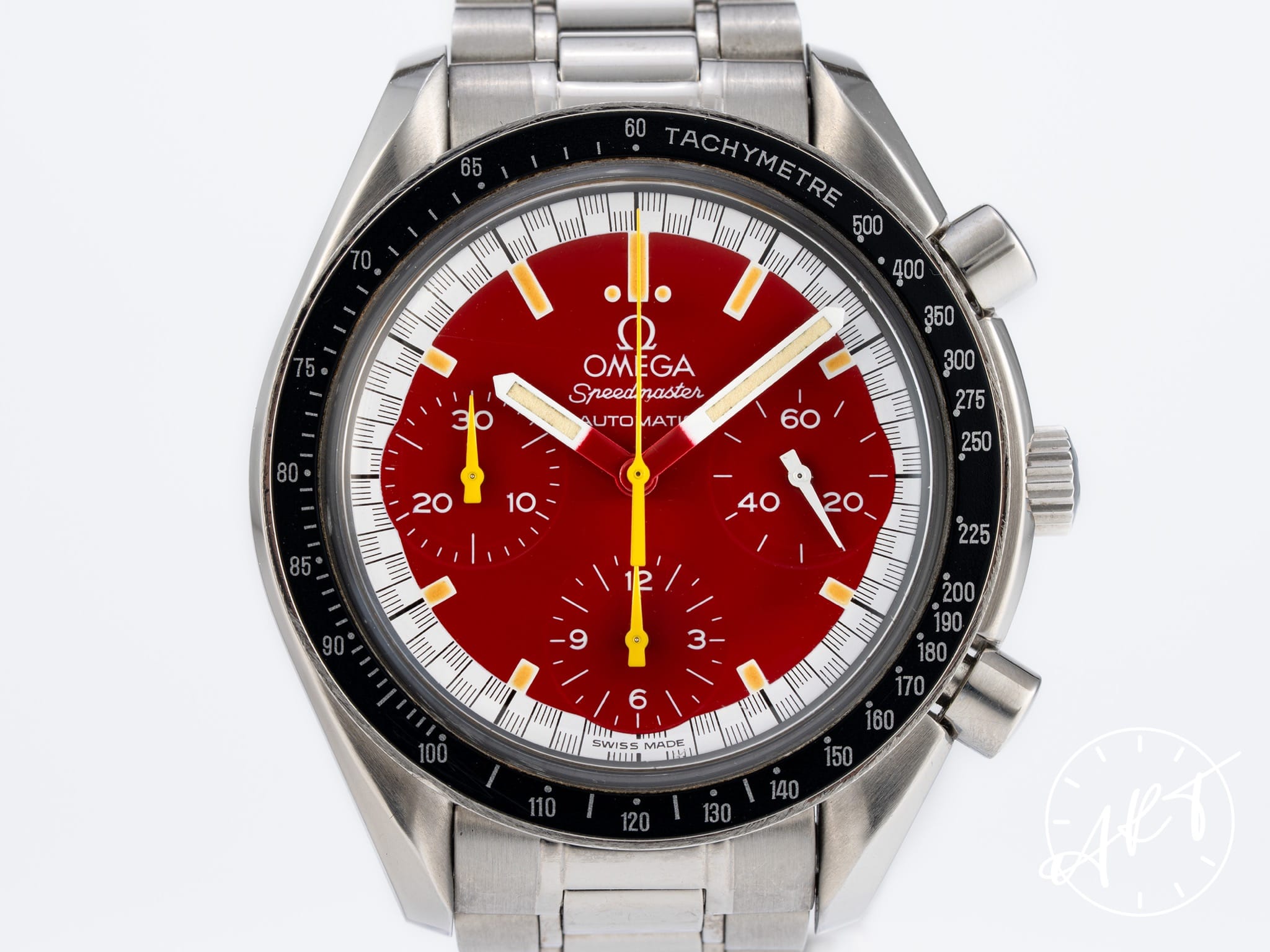 Omega Speedmaster Reduced Red Dial Lume Matching Patina SS Schumacher ...