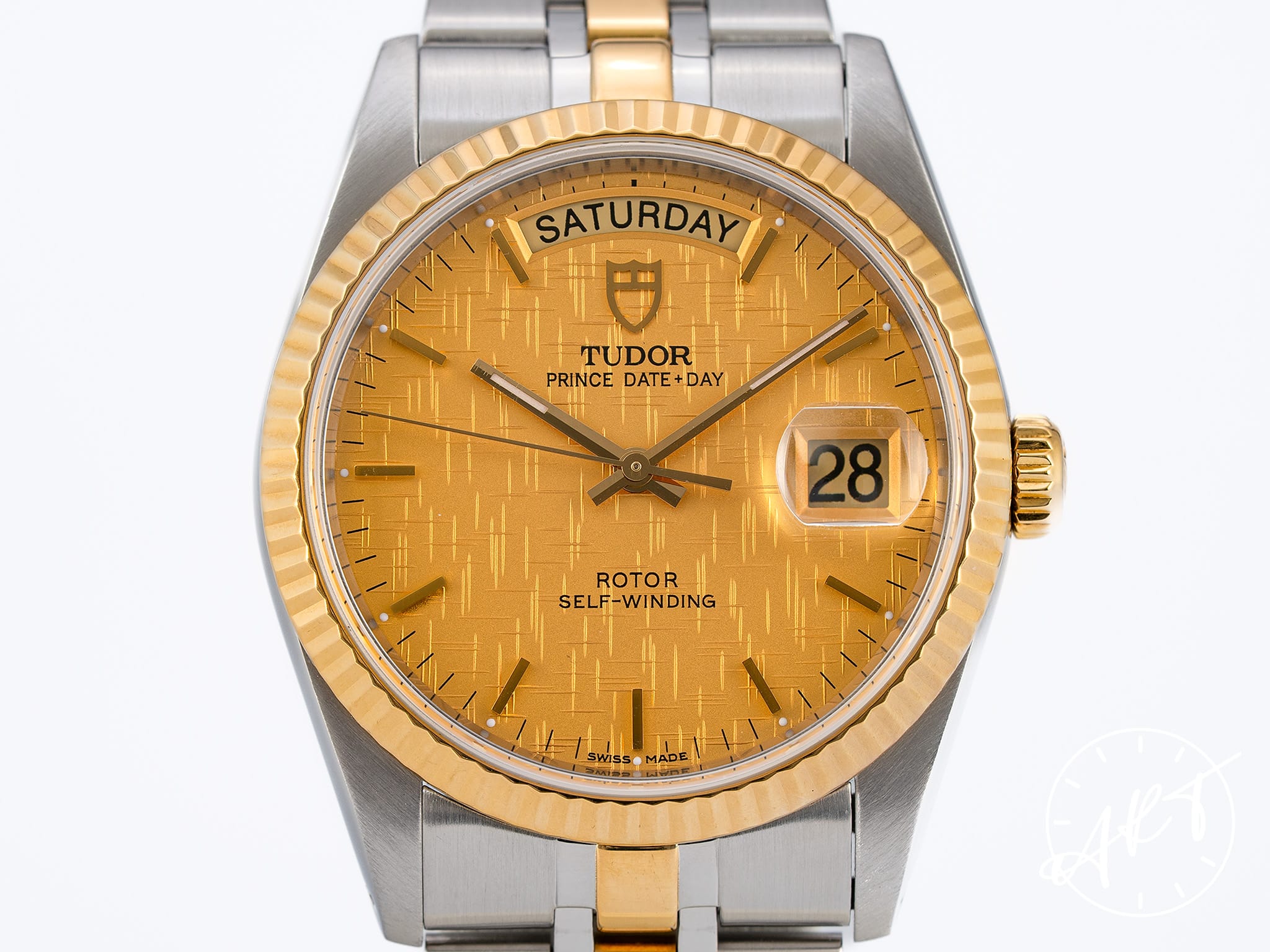 Tudor Prince Day-Date Gold Linen Dial 18K Gold & SS Watch 76213 – ART ...