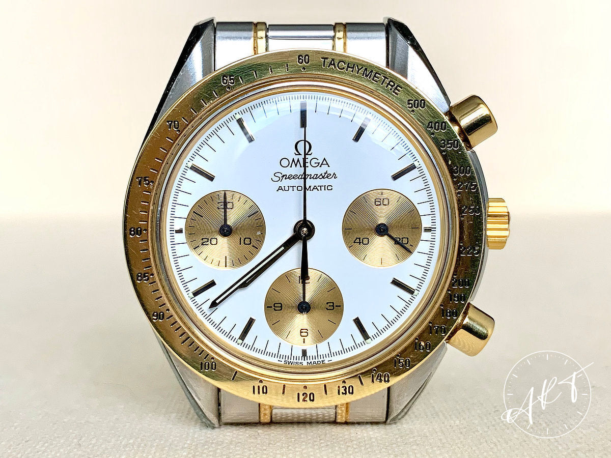 NOS Omega Speedmaster White Dial 18K Gold & SS Watch 175.00.33 BP + Re ...
